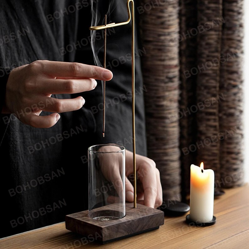 Minimalist Walnut Inverted Incense Holder, Incense Base With Glass Cup ...