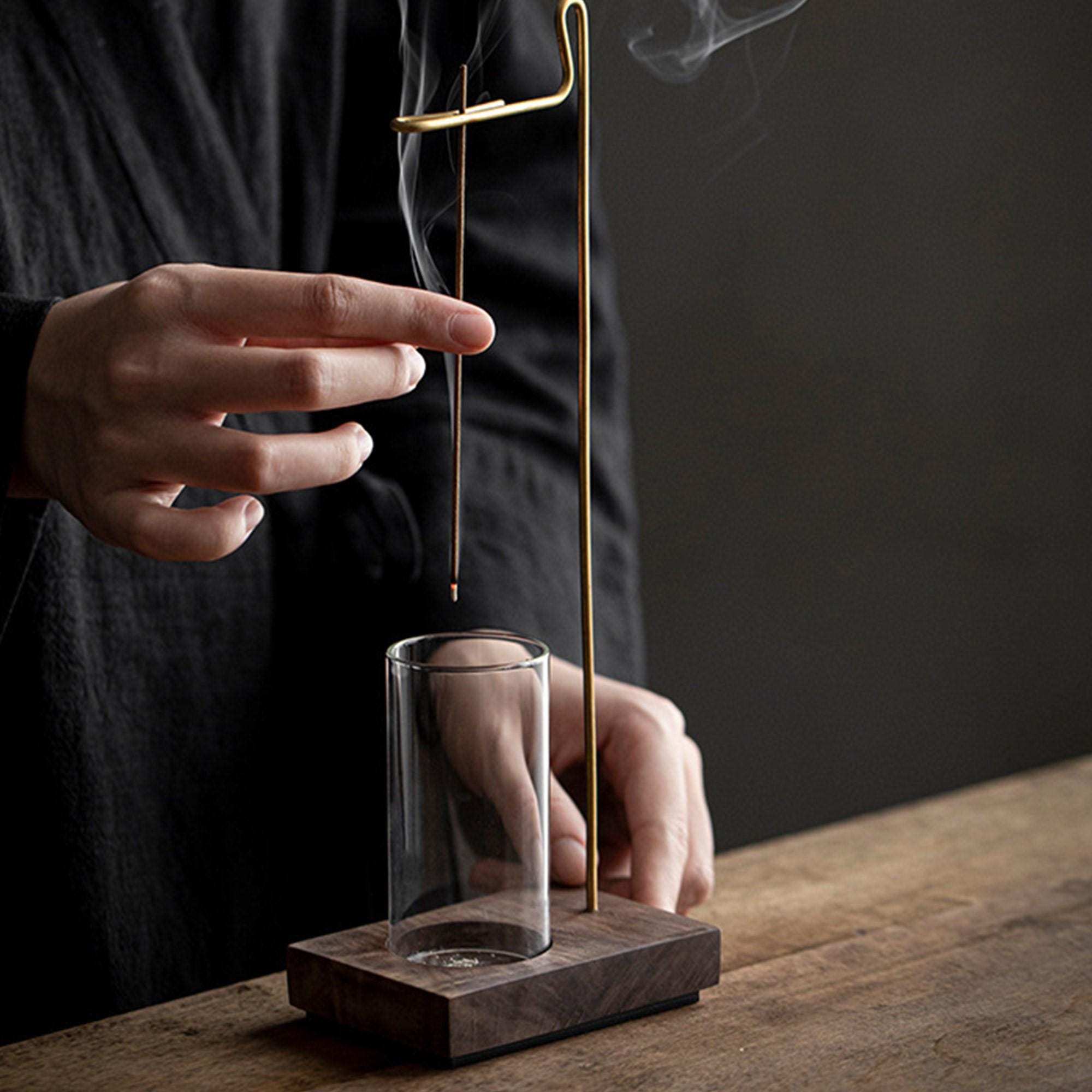 Minimalist Walnut Inverted Incense Holder, Incense Base With Glass Cup ...