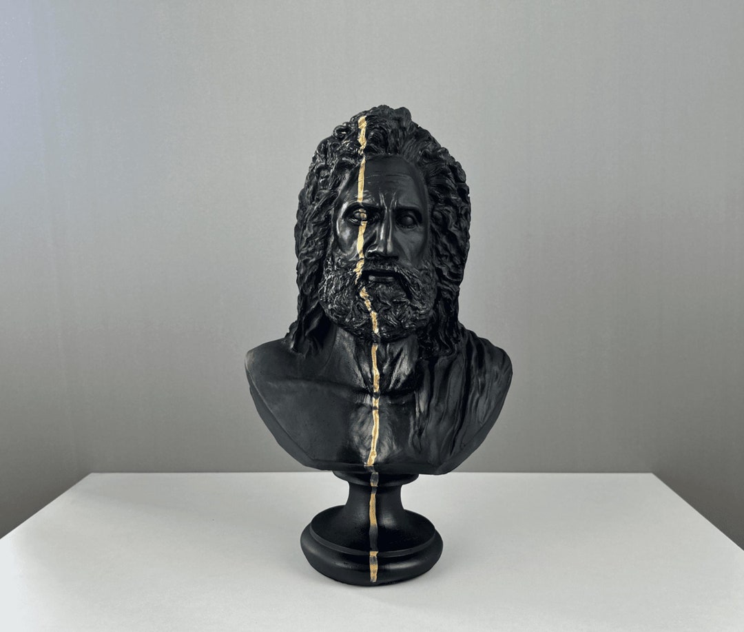 Zeus Gold Strip Bust Statue, 38 Cm - 15 In, Greek Mythology Sculpture ...