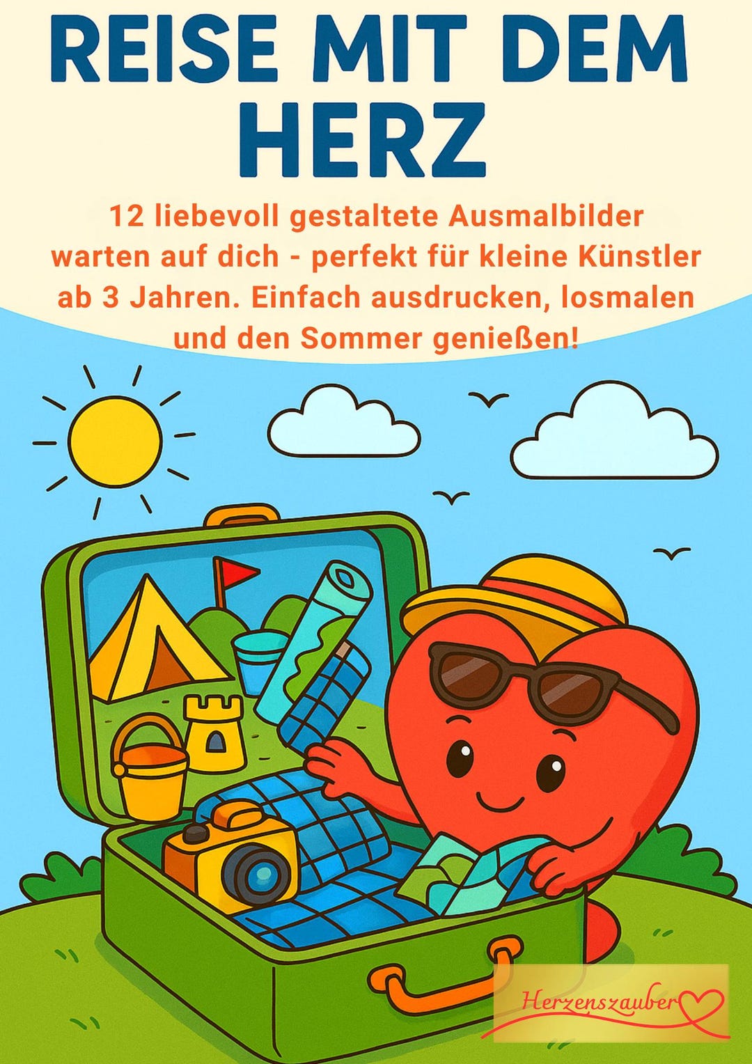 Travel With the Heart, 12 Coloring Pages for Children, Summer Vacation ...