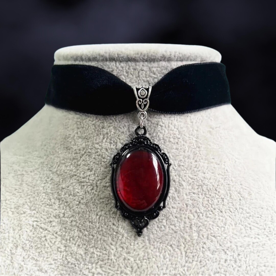 Gothic Velvet Choker With Vampire Cameo Pendant, Jewelry for Women ...
