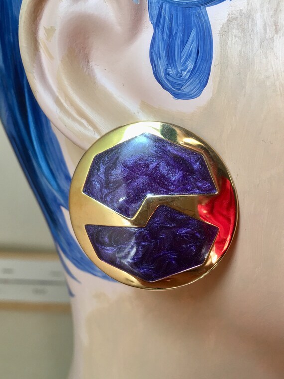 v Vintage 80s purple marble and gold round statement … - Gem