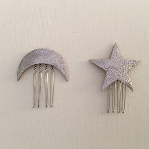 Metallic Gold Leather Moon and Star Hair Mini Combs - Etsy