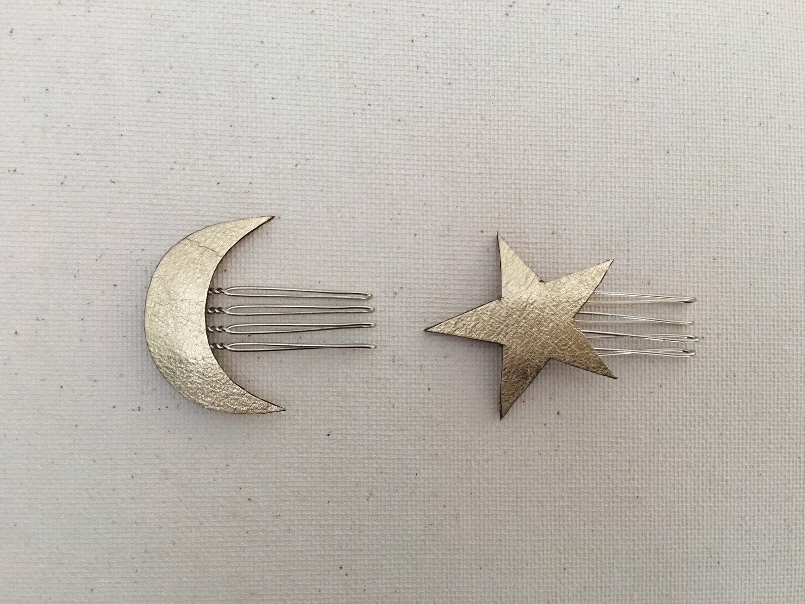 Metallic Gold Leather Moon and Star Hair Mini Combs - Etsy