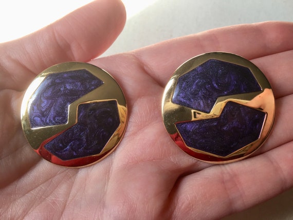 v Vintage 80s purple marble and gold round statement … - Gem