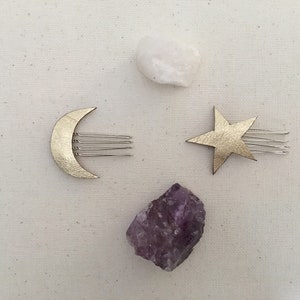 Metallic Gold Leather Moon and Star Hair Mini Combs - Etsy
