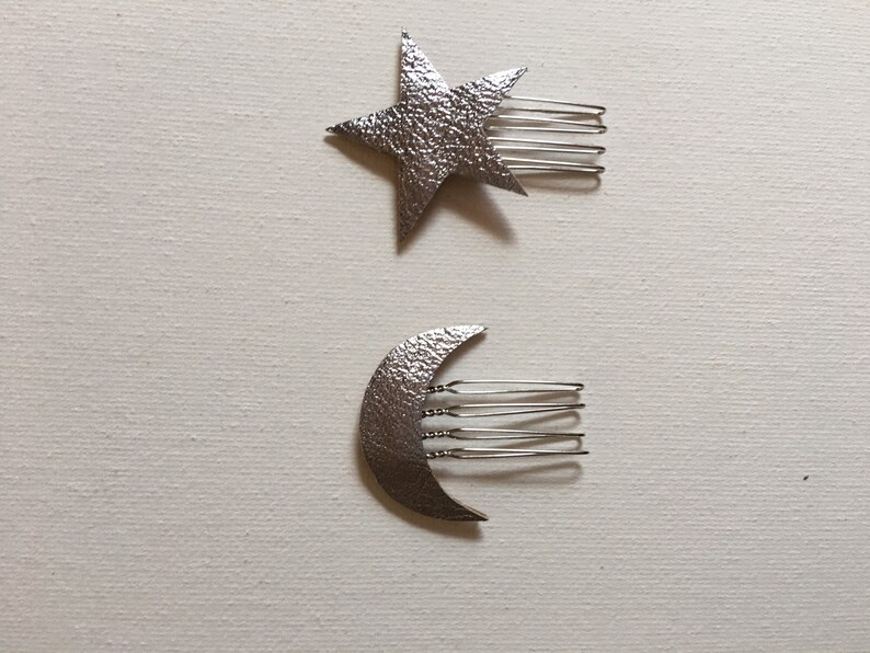 Metallic Gold Leather Moon and Star Hair Mini Combs | Etsy
