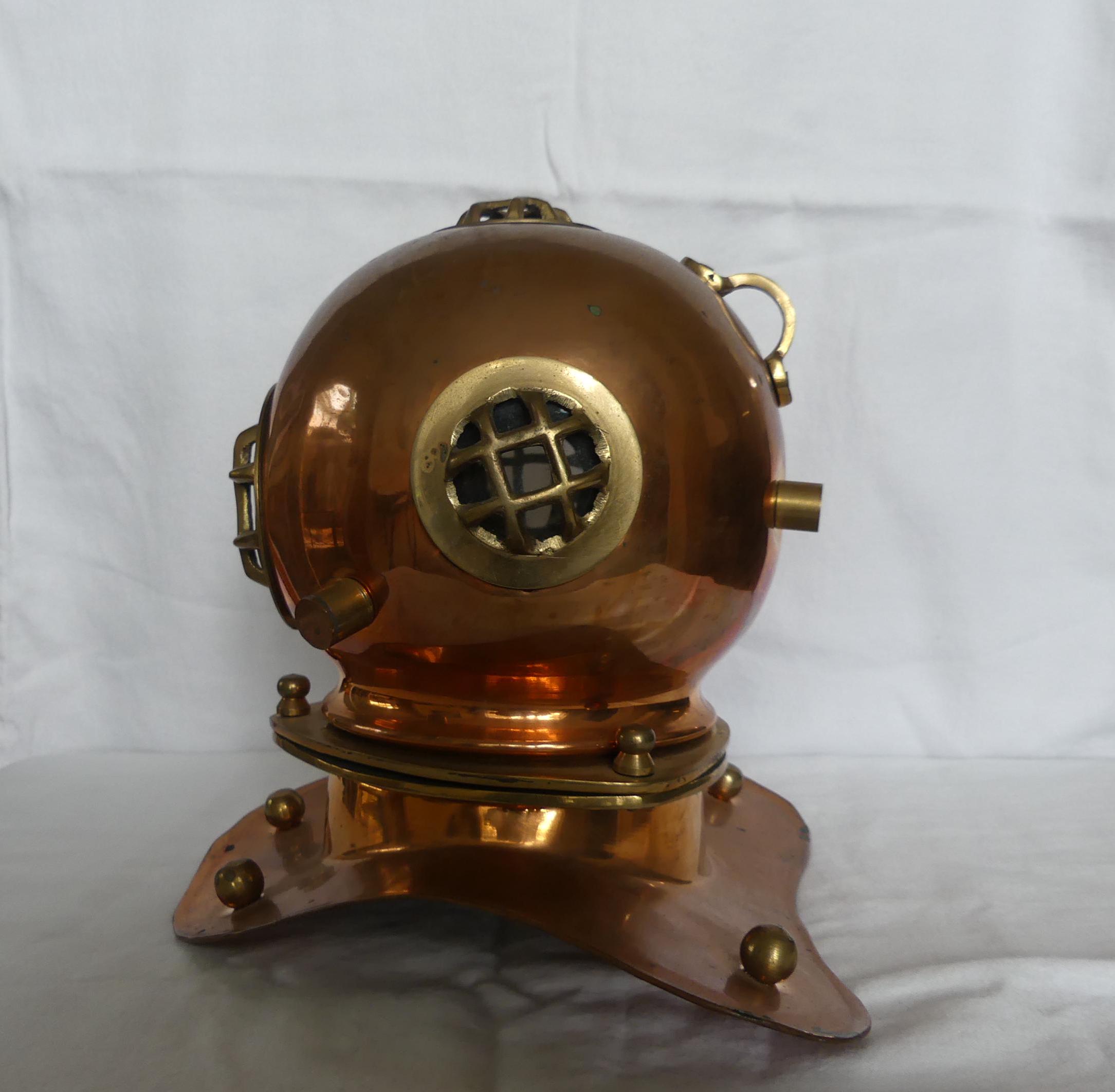 VINTAGE Copper With Brass Maritime Scuba Diving Helmet Statue Nautical ...