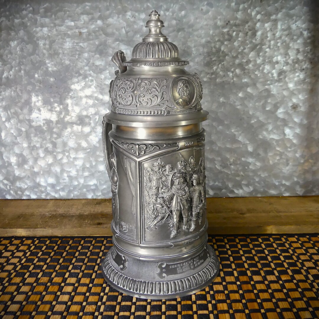 Old Masters Dutch Painter's Vintage Pewter Beer Stein, Raised Relief ...