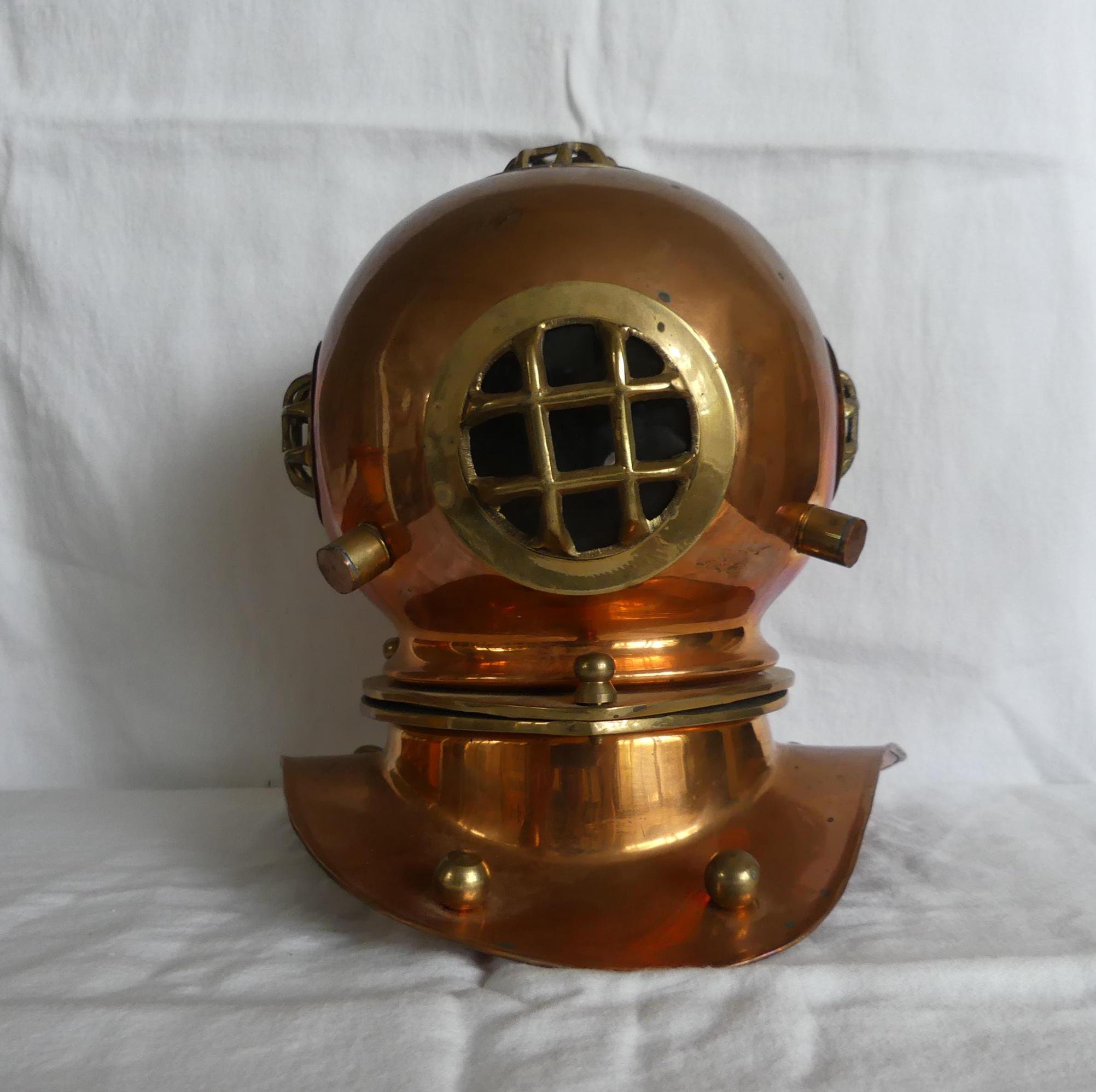 VINTAGE Copper With Brass Maritime Scuba Diving Helmet Statue Nautical ...