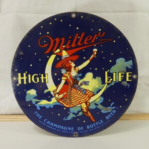 Miller High Life Girl on the Moon, Vintage Porcelain Enameled Metal ...