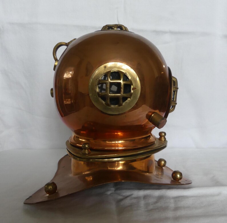 VINTAGE Copper With Brass Maritime Scuba Diving Helmet Statue Nautical ...