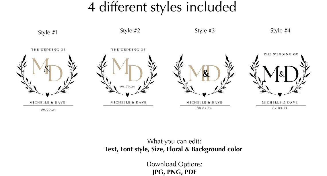 Simple Wedding Logo, Floral Monogram Designs, and Elegant Custom Logo ...