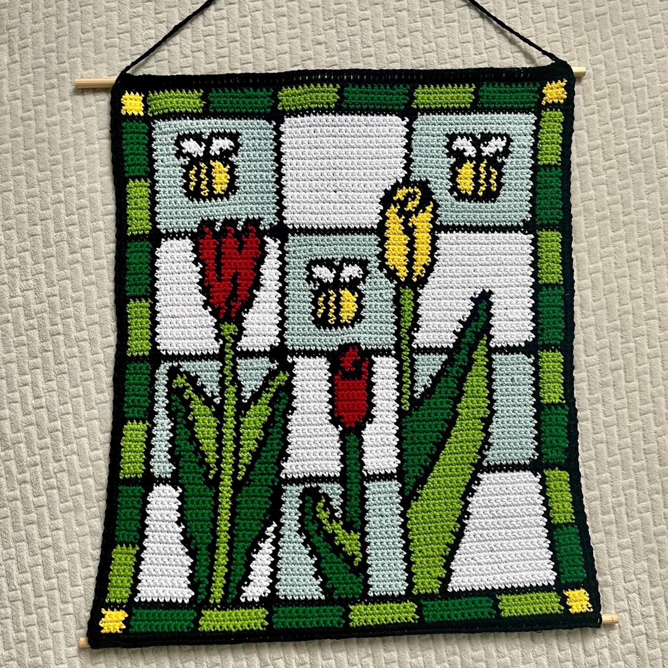 Tulip & Bee Crochet Tapestry Pattern: Vintage Stained Glass (PDF ...
