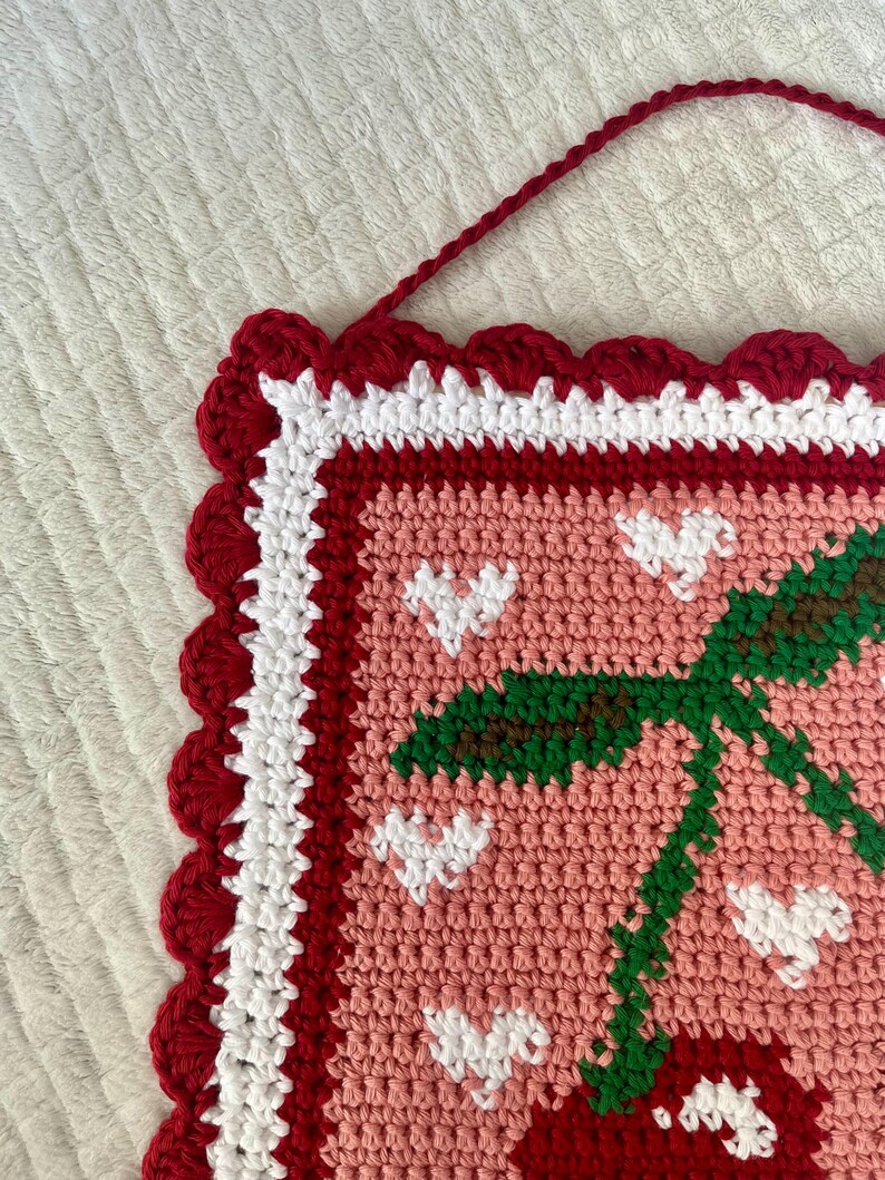 Cute Heart Cherries Y2K Crochet Tapestry Pattern Crocheted Gift Present ...