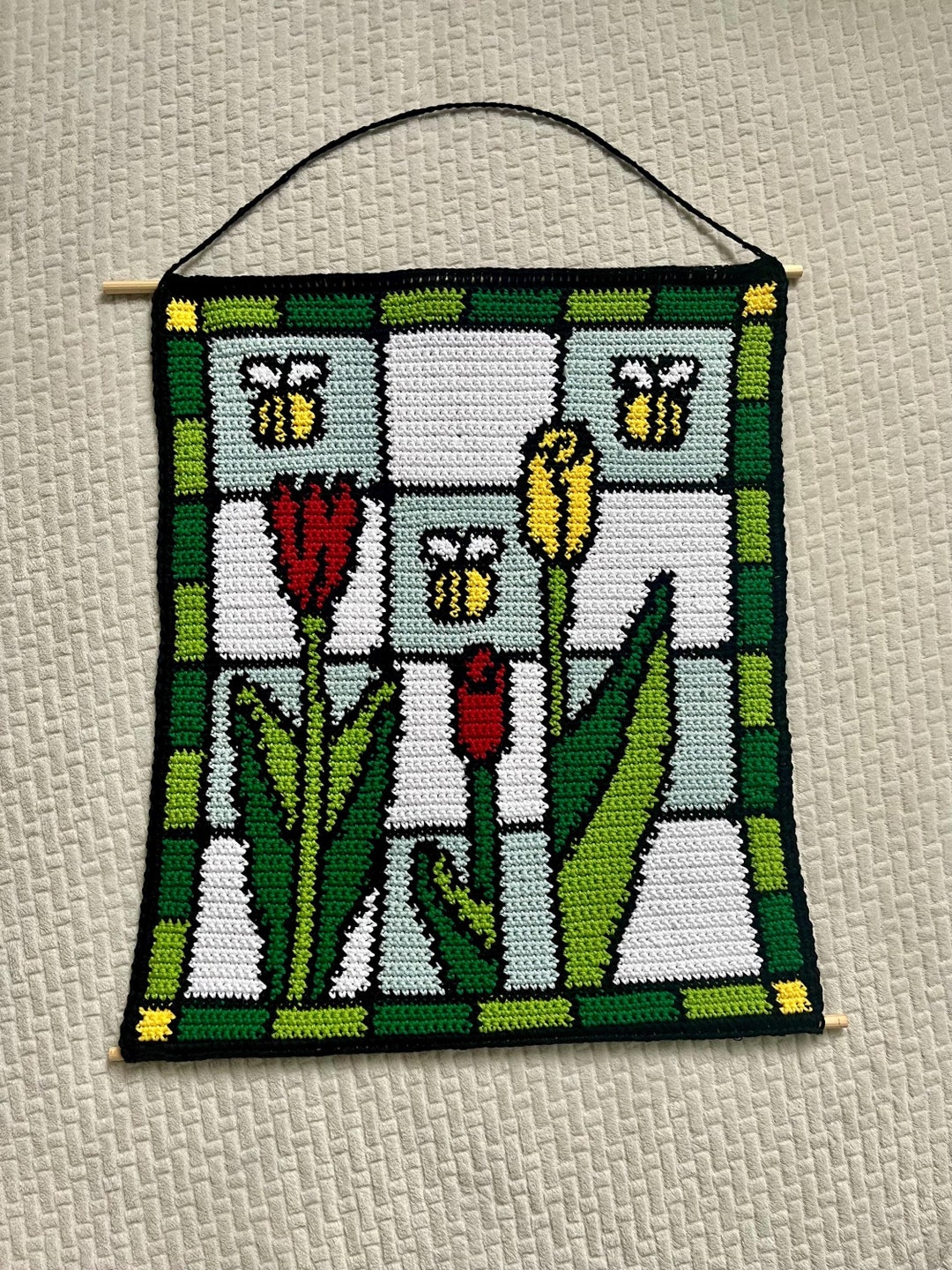 Tulip & Bee Crochet Tapestry Pattern: Vintage Stained Glass (PDF ...