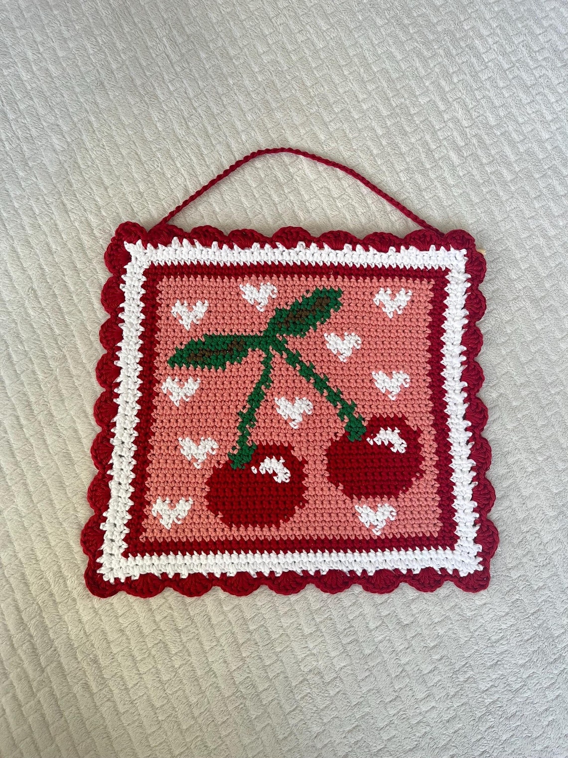 Cute Heart Cherries Y2K Crochet Tapestry Pattern Crocheted Gift Present ...