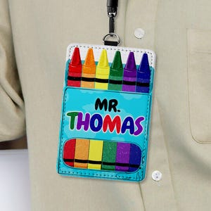 Personalized Teacher Crayon ID Badge Holder, Custom Teacher Name ID ...