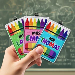 Personalized Teacher Crayon ID Badge Holder, Custom Teacher Name ID ...