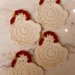 Crochet Chicken Coasters Coaster Set Home Decor Crochet Chicken ...