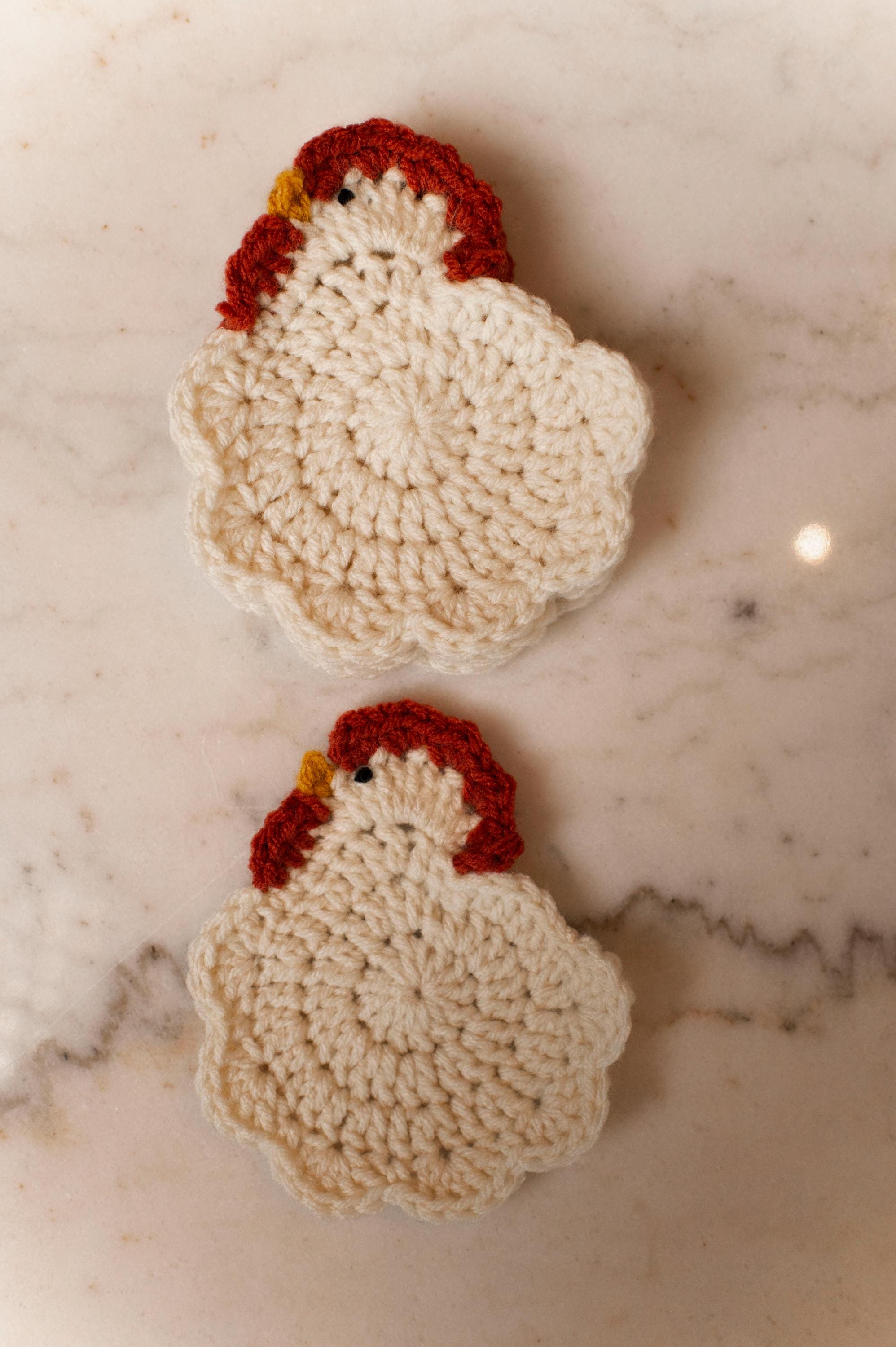 Crochet Chicken Coasters Coaster Set Home Decor Crochet Chicken ...