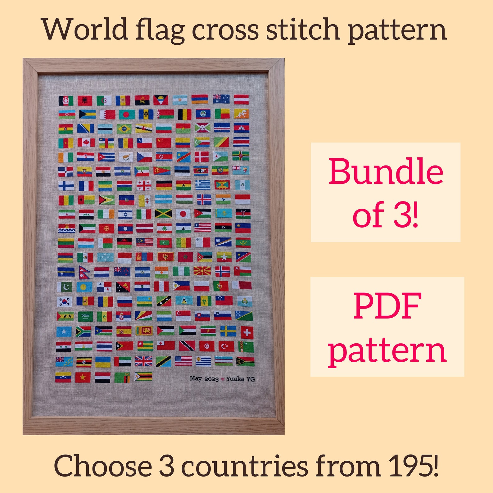 Bundle of 3 World Flag Cross Stitch Pattern, Choose 3 Countries From ...