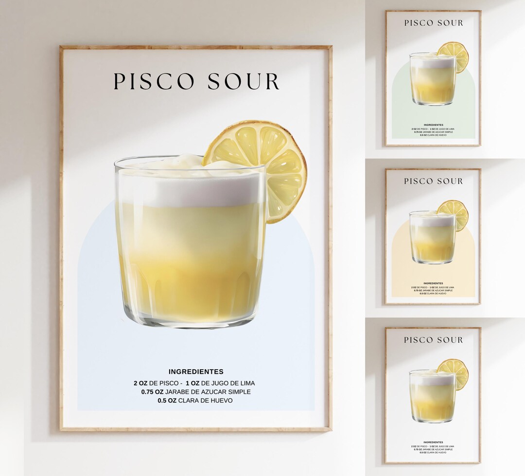 Pisco Sour Cocktail Art Print Sophisticated Bar Cart Decor Spanish ...