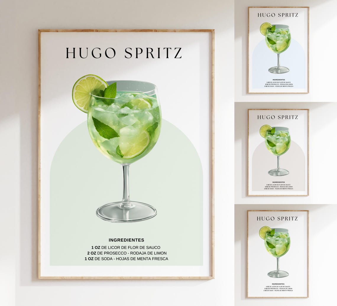 Hugo Spritz Cocktail Art Print | Chic Bar Cart Wall Art | Digital ...