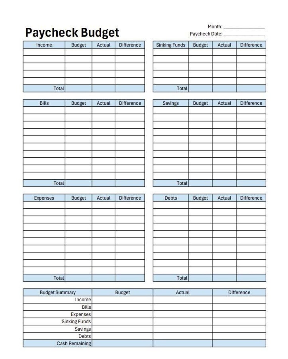 Zero Based Budget Paycheck Planner, Detailed Financial Organizer for ...