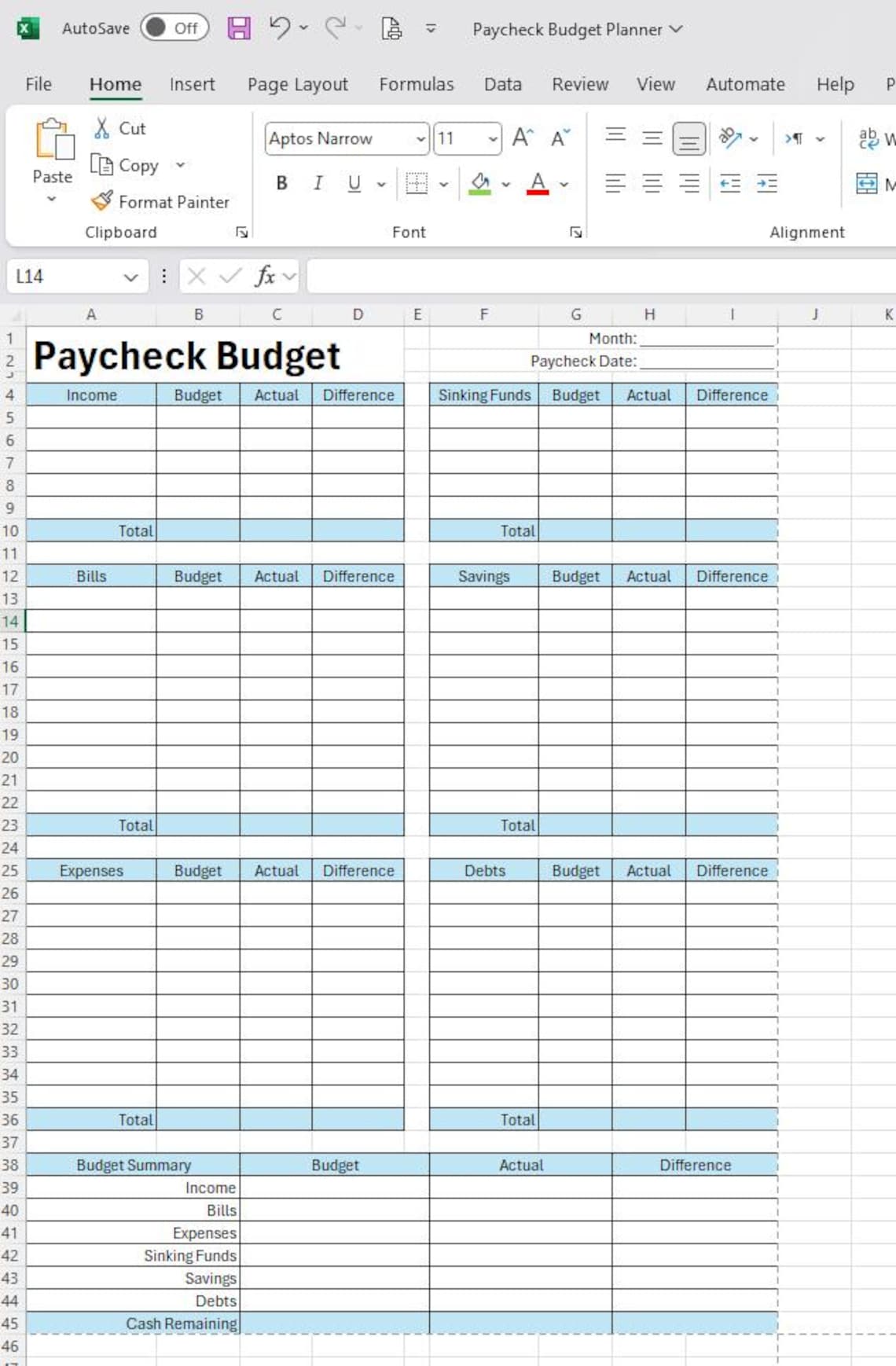 Zero Based Budget Paycheck Planner, Detailed Financial Organizer for ...