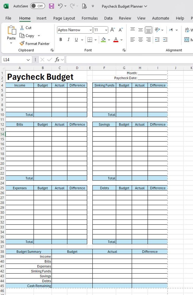 Zero Based Budget Paycheck Planner, Detailed Financial Organizer for ...
