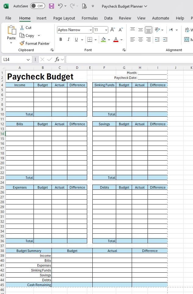 Zero Based Budget Paycheck Planner, Detailed Financial Organizer for ...