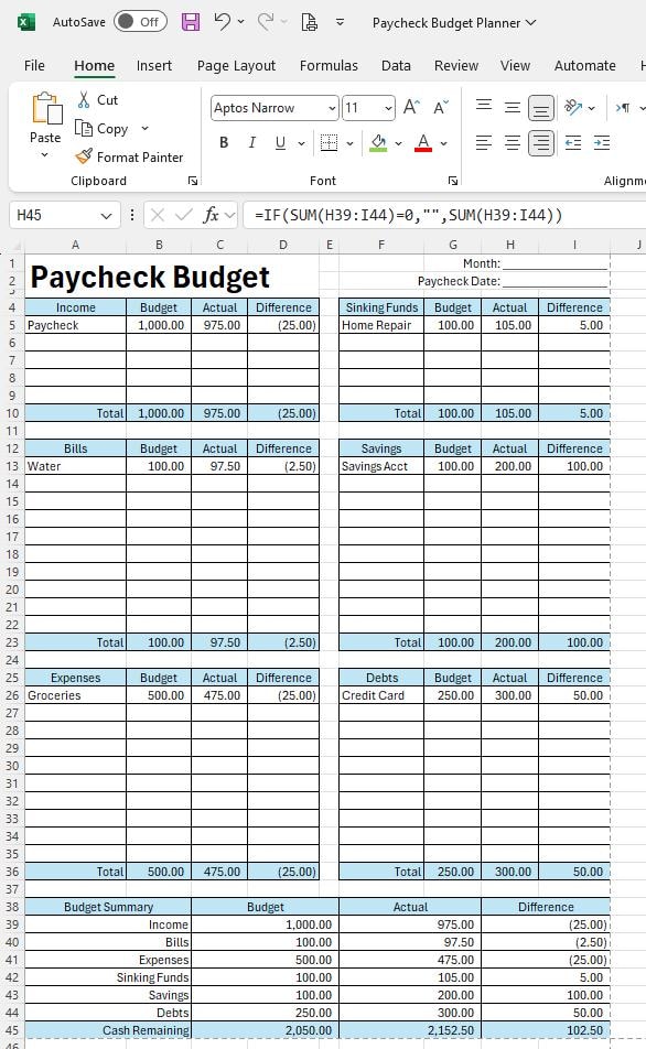 Zero Based Budget Paycheck Planner, Detailed Financial Organizer for ...