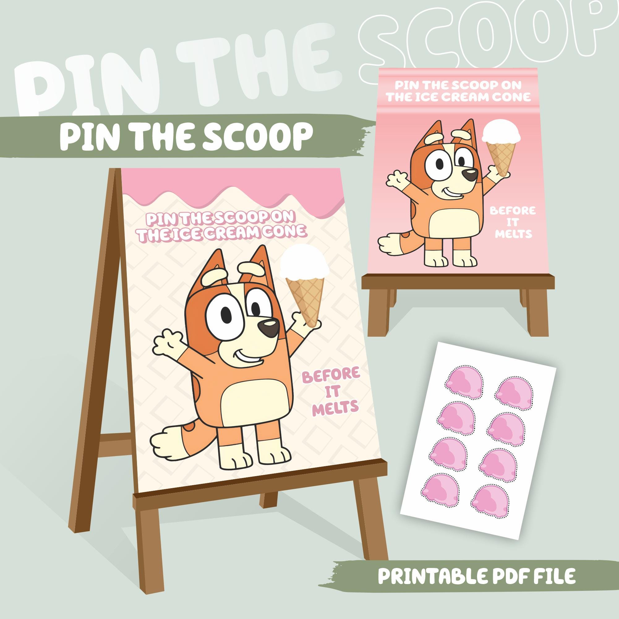 Bluey Pin the Tail Bingo Pin the Icecreme bluey Thema Partyspiel ...