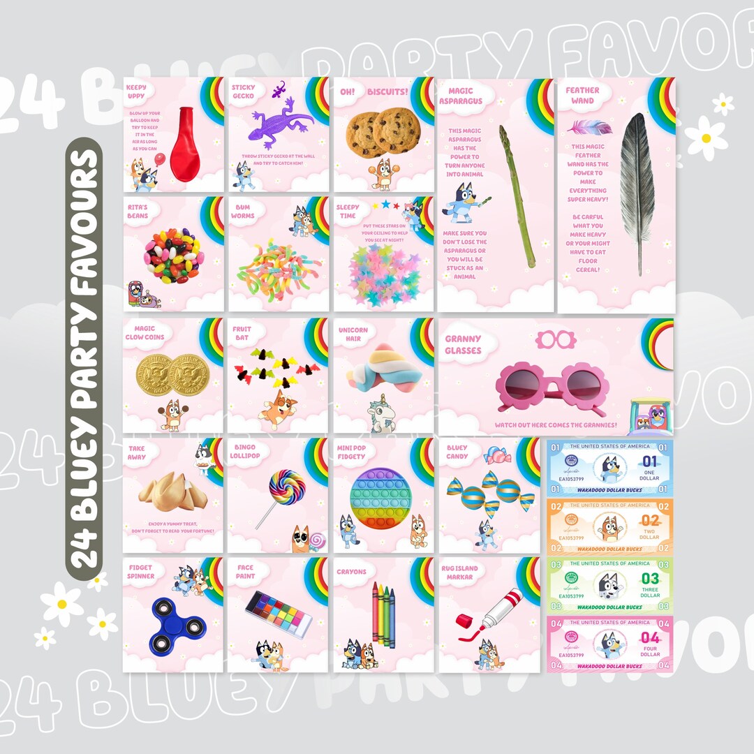 24 Bluey Party Favor Printable Bluey Birthday Treat Bundle Bluey Dog ...