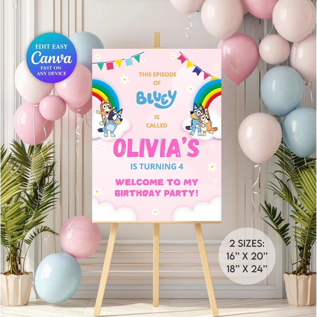 Bluey Welcome Sign Party Girl Bluey Sign Girls Bluedog Birthday Sign ...