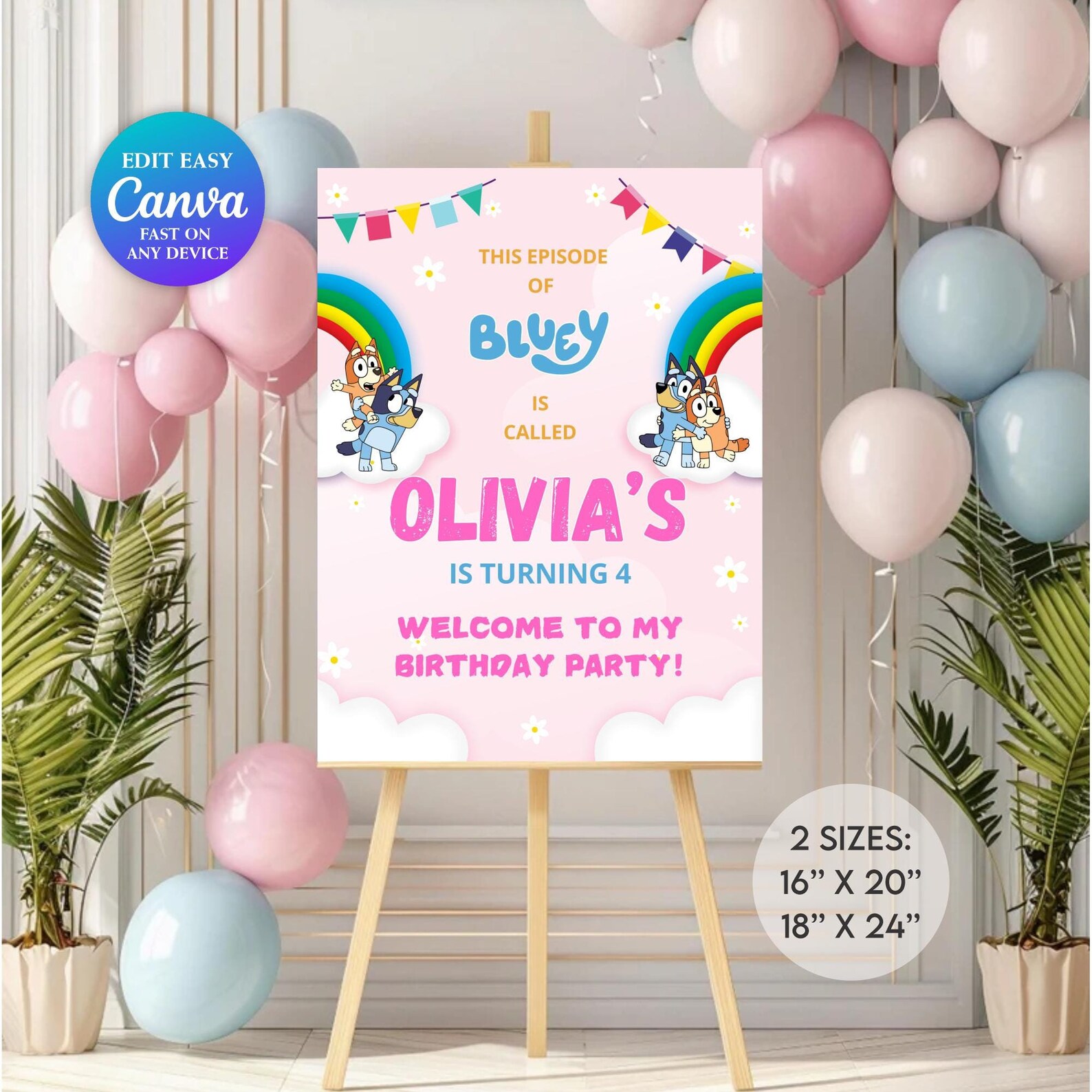 Bluey Welcome Sign Party Girl Bluey Sign Girls Bluedog Birthday Sign ...