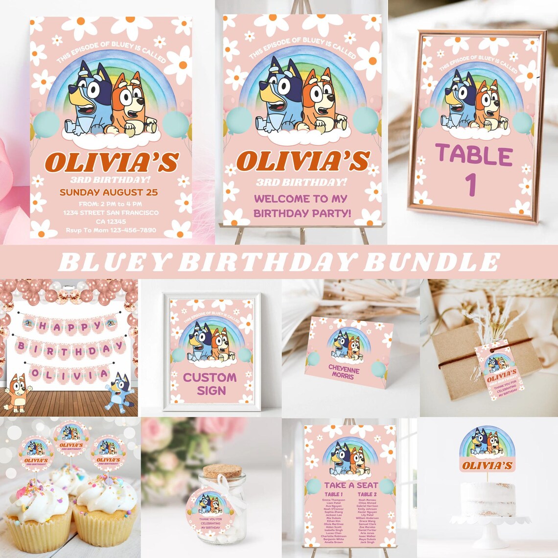Menu Sign Bluey Party Favor Label Girls Blue Dog Birthday Bluey Girl ...