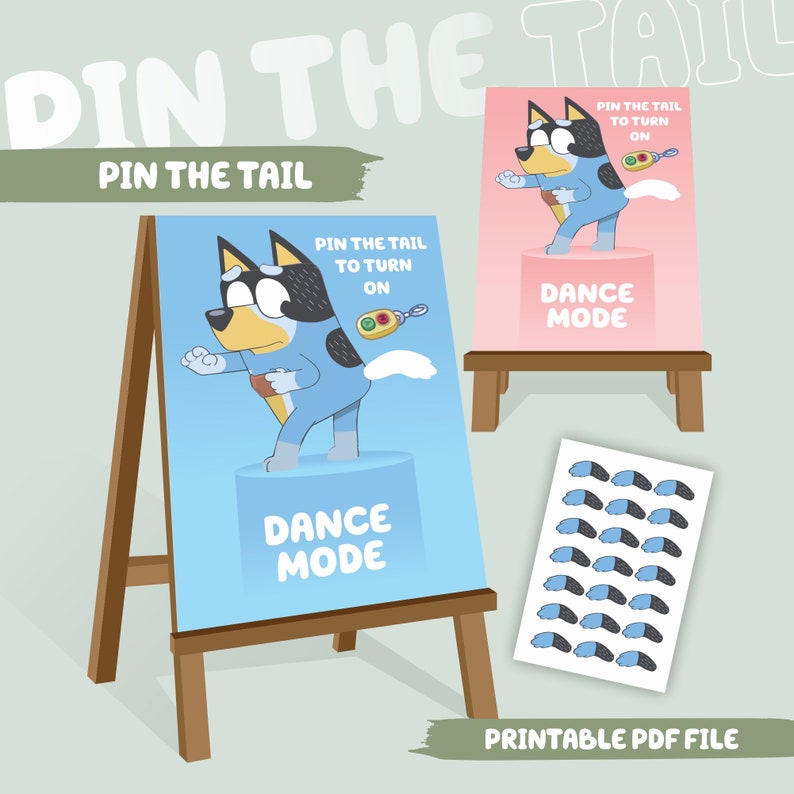 Pin the Tail Bluey Dance Mode Bandit Bluey Theme Party Game Activity ...