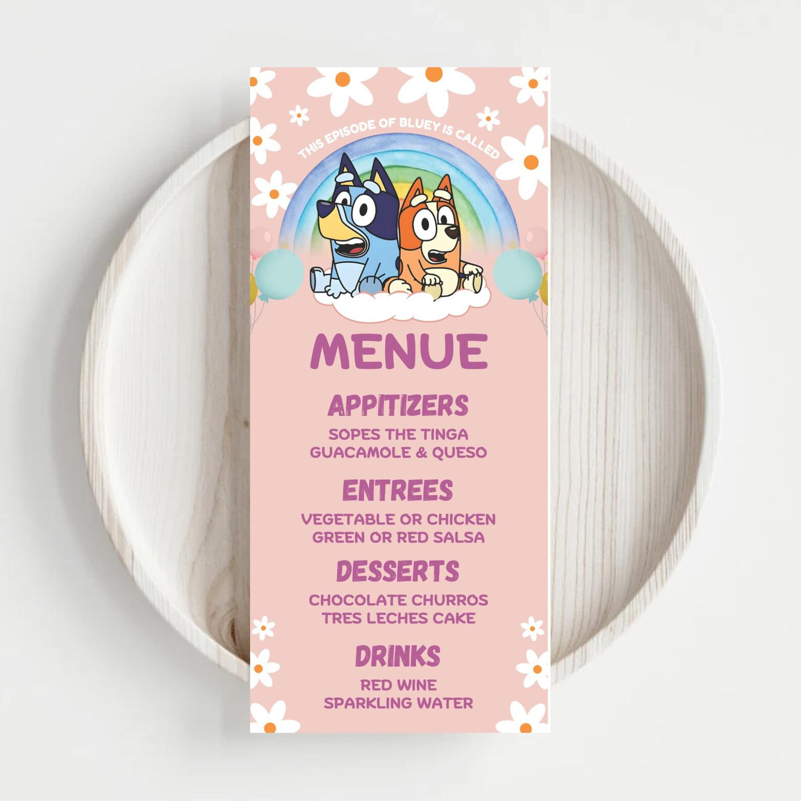 Menu Sign Bluey Party Favor Label Girls Blue Dog Birthday Bluey Girl ...