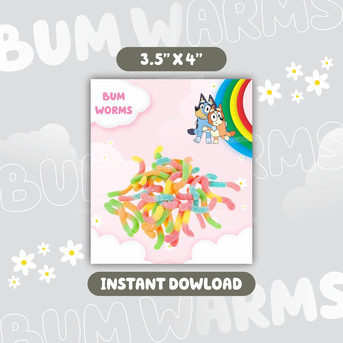 Bum Worm Bluey Party Favor Printable Bluey Birthday Treat Bundles Bluey ...