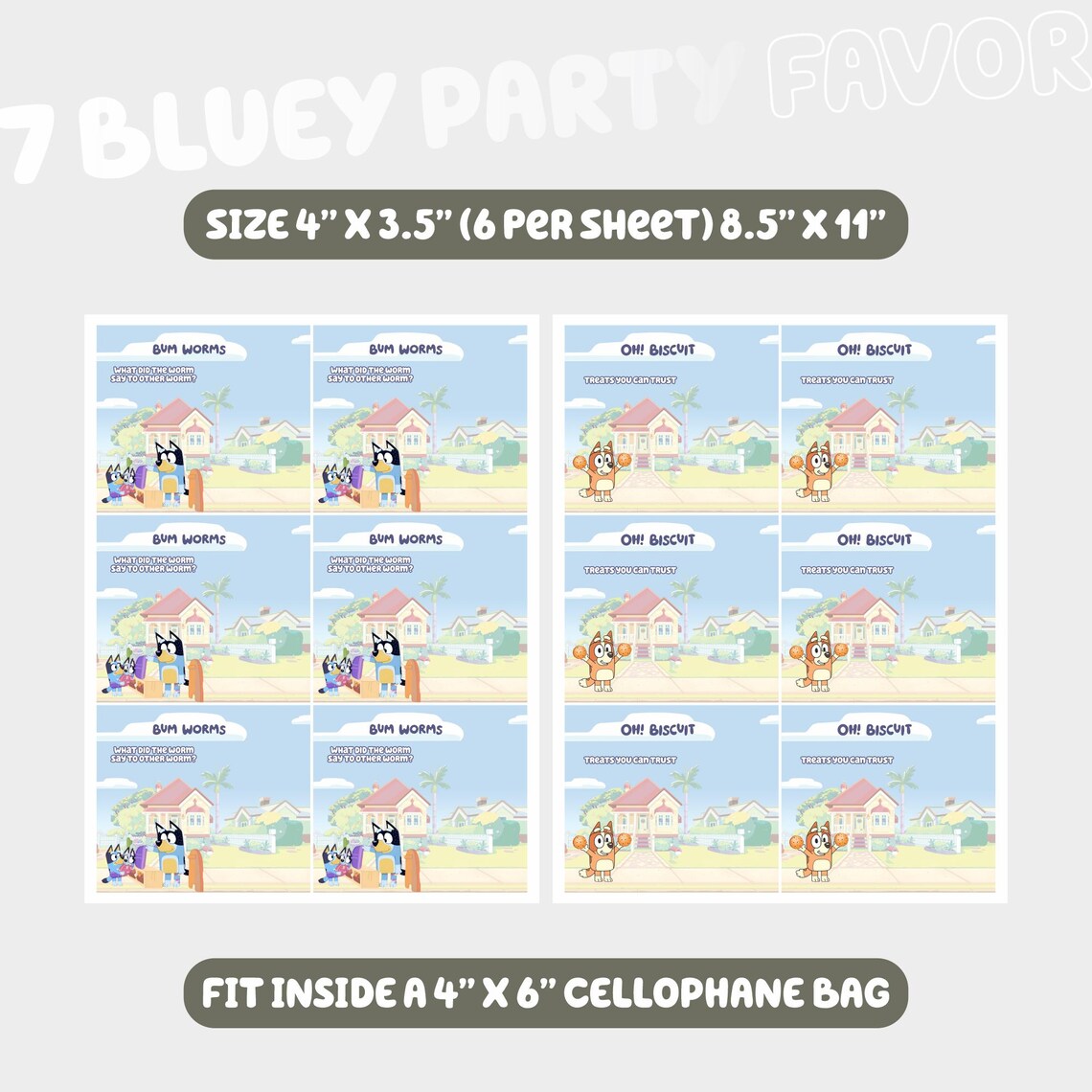 7 Bluey Party Favor Printable Bluey Birthday Treat Bundles Bluey Dog ...