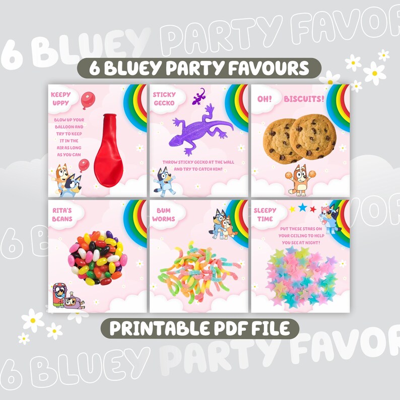 6 Bluey Party Favor Printable Bluey Birthday Treat Bundles Bluey Dog ...