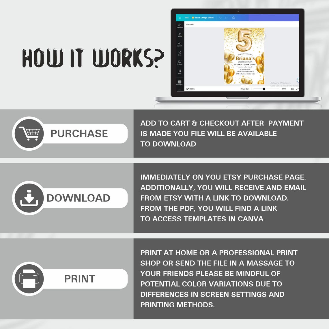 5th Birthday Golden Invitation Girls Gold Glitter Birthday Invite Boy ...