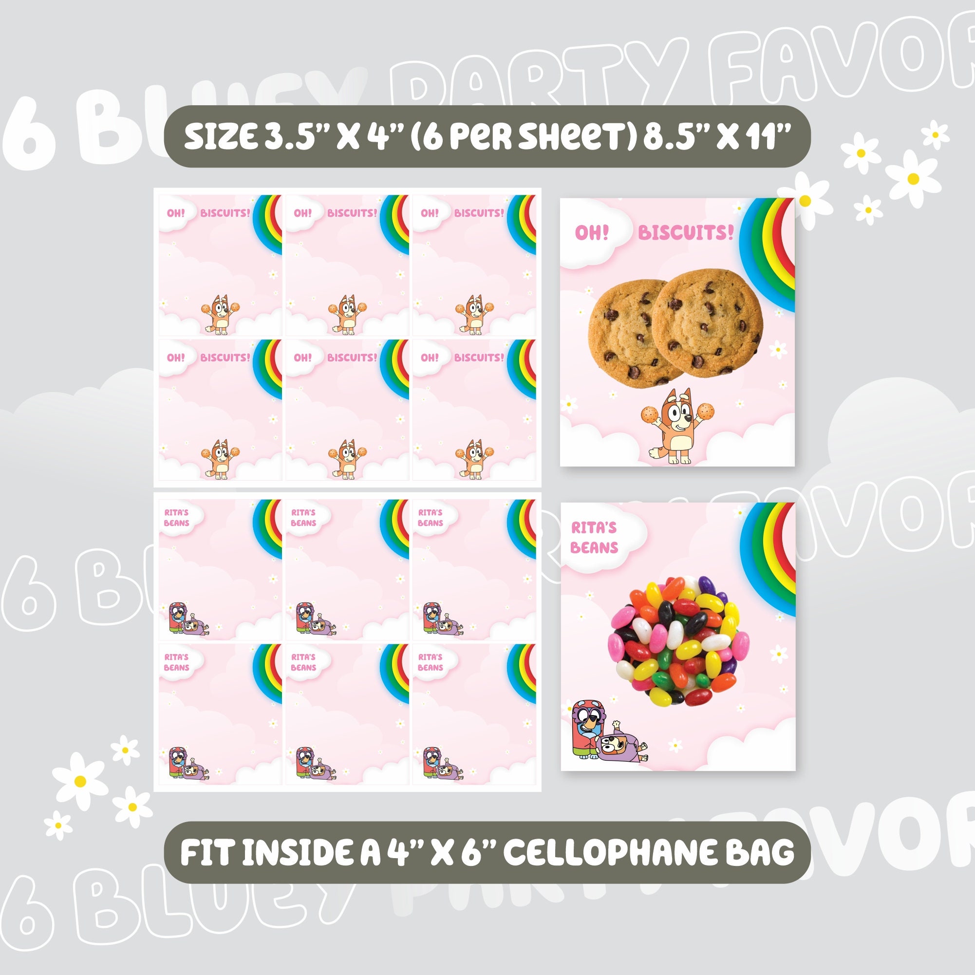 6 Bluey Party Favor Printable Bluey Birthday Treat Bundles Bluey Dog ...