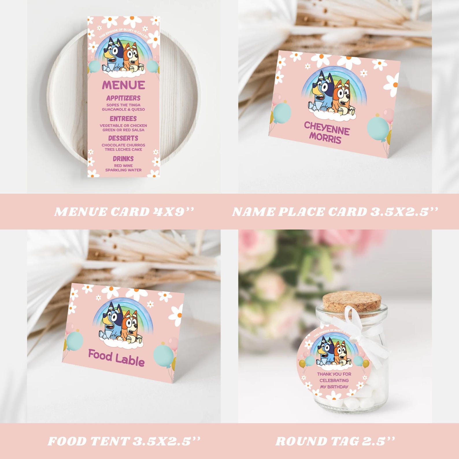 Place Card Bluey Party Favor Labels Girls Blue Dog Birthday Bluey Girl ...