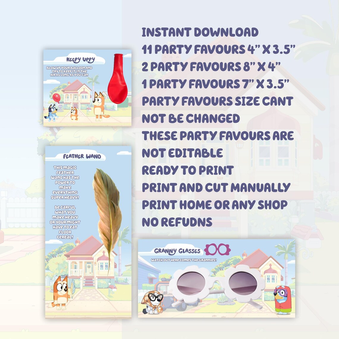 14 Bluey Party Favor Printable Bluey Birthday Treat Bundles Bluey Dog ...