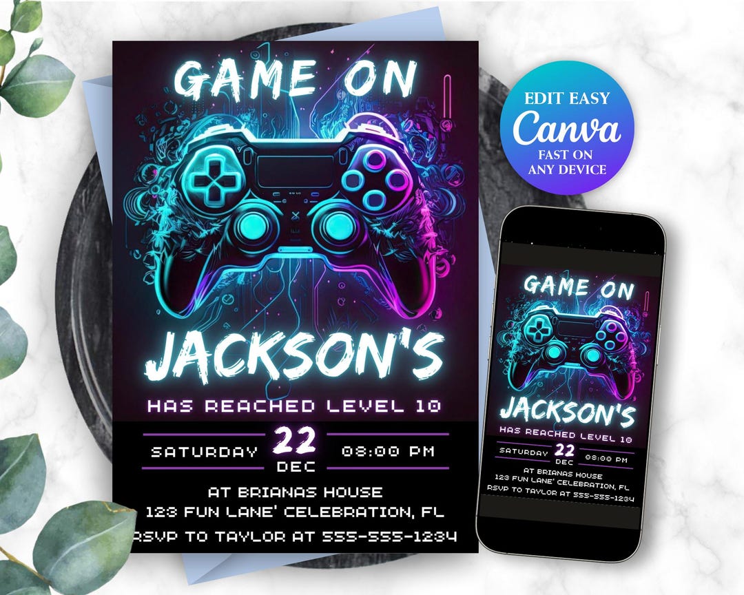 Video Game Birthday Invitation Neon Party Game Invitation Boy Video ...