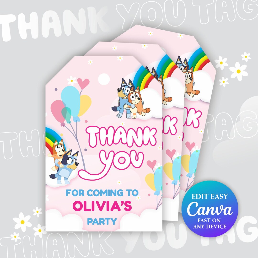 Thank You Bluey Tag Favor Girl Bluey Birthday Favor Labels Bluey Girl ...