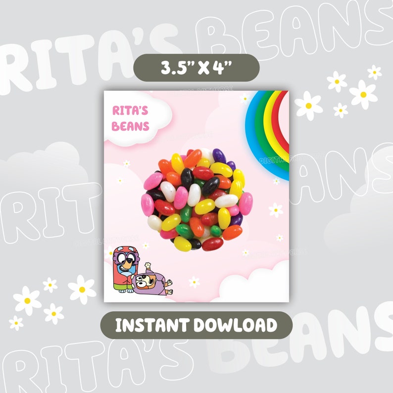 Rita Bean Bluey Party Favor Printables Bluey Birthday Treat Bundle ...